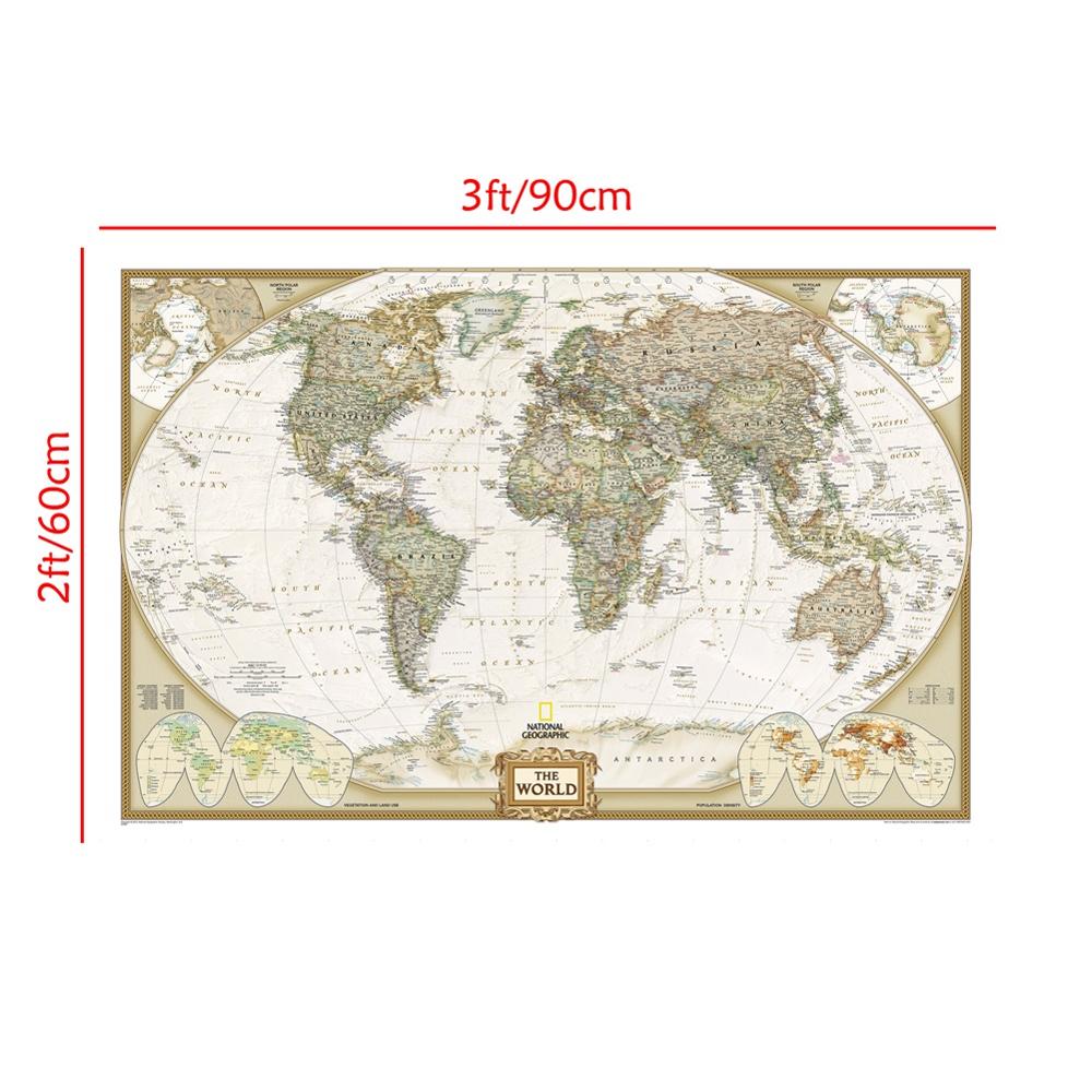 60x90cm The World HD Physical Map National Geograp... – Grandado