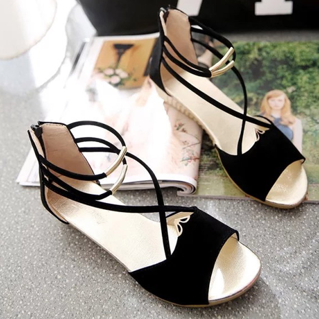 Sko kvinne sandaler ensfarget semsket skinn kile f... – Grandado