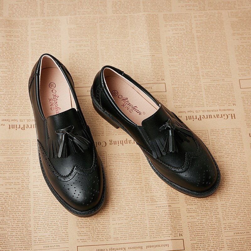 Italian Carved brogues cowleather work shoes woman... – Grandado