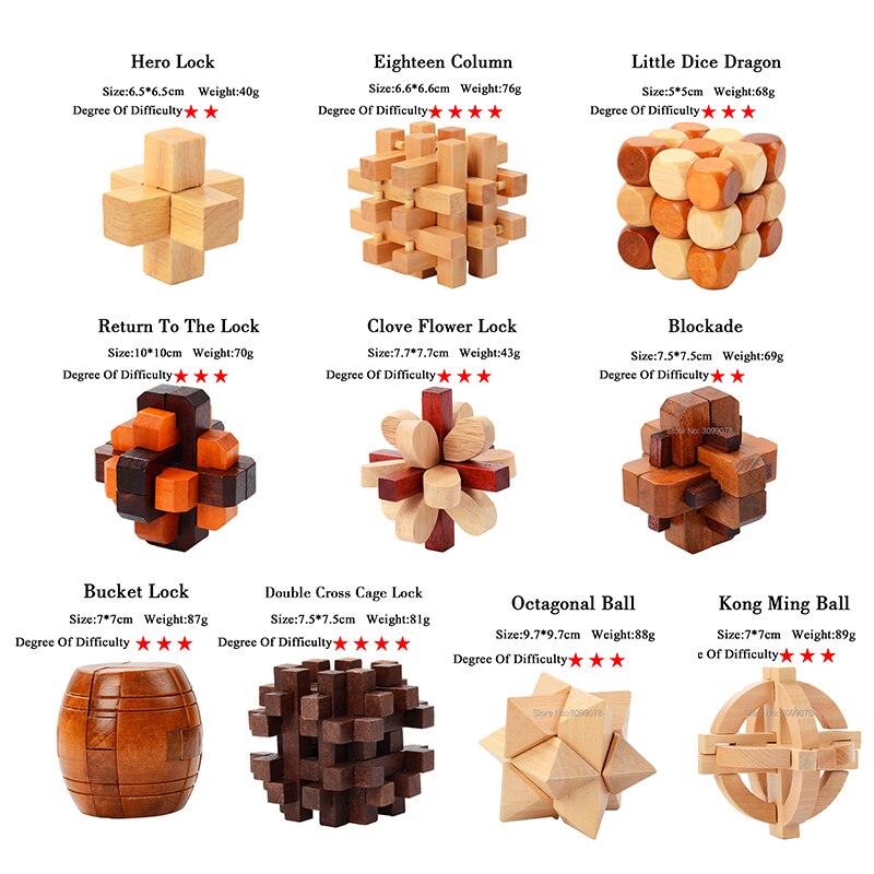 Wooden Puzzles Set Luban Lock IQ Puzzle Game for A... – Grandado