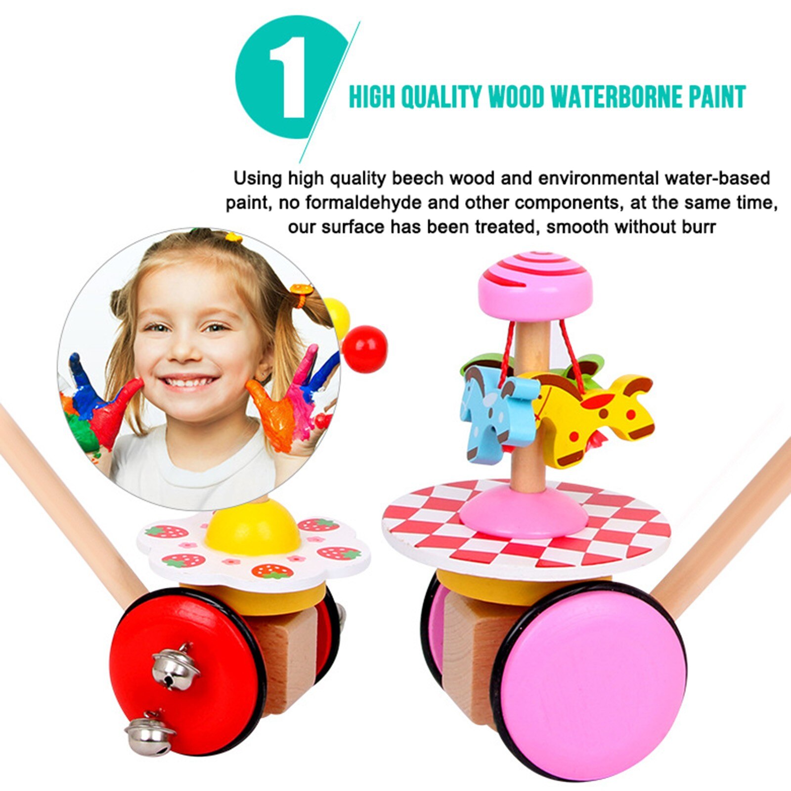 Wooden Push Pull Activity Walking Toy Toddlers 18 ... – Grandado