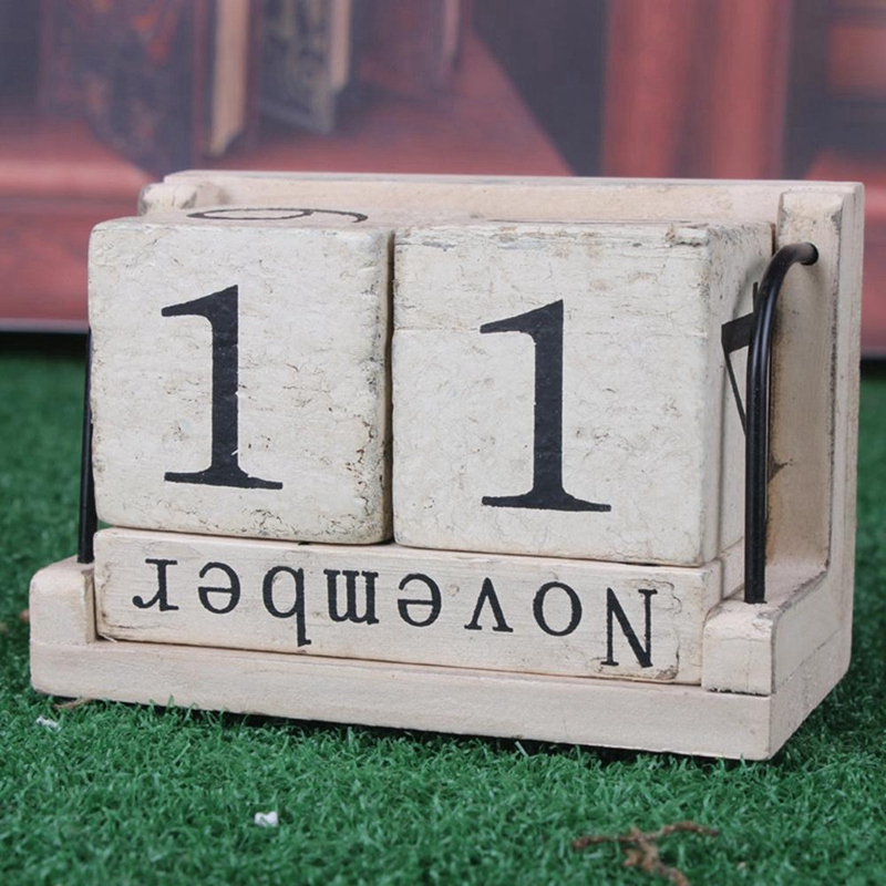 BEAU-Wooden Perpetual Calendar Retro Rustic Living... – Grandado