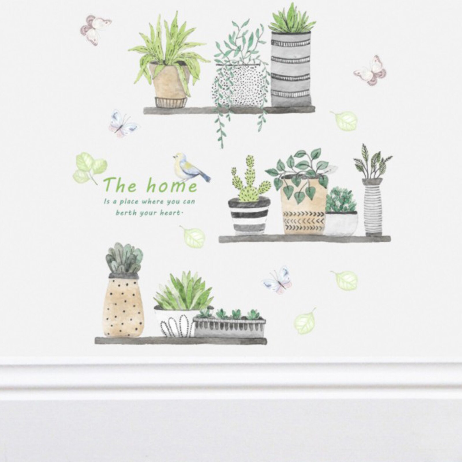 Cartoon Green Plant Wall Stickers PVC Potted Plant... – Grandado