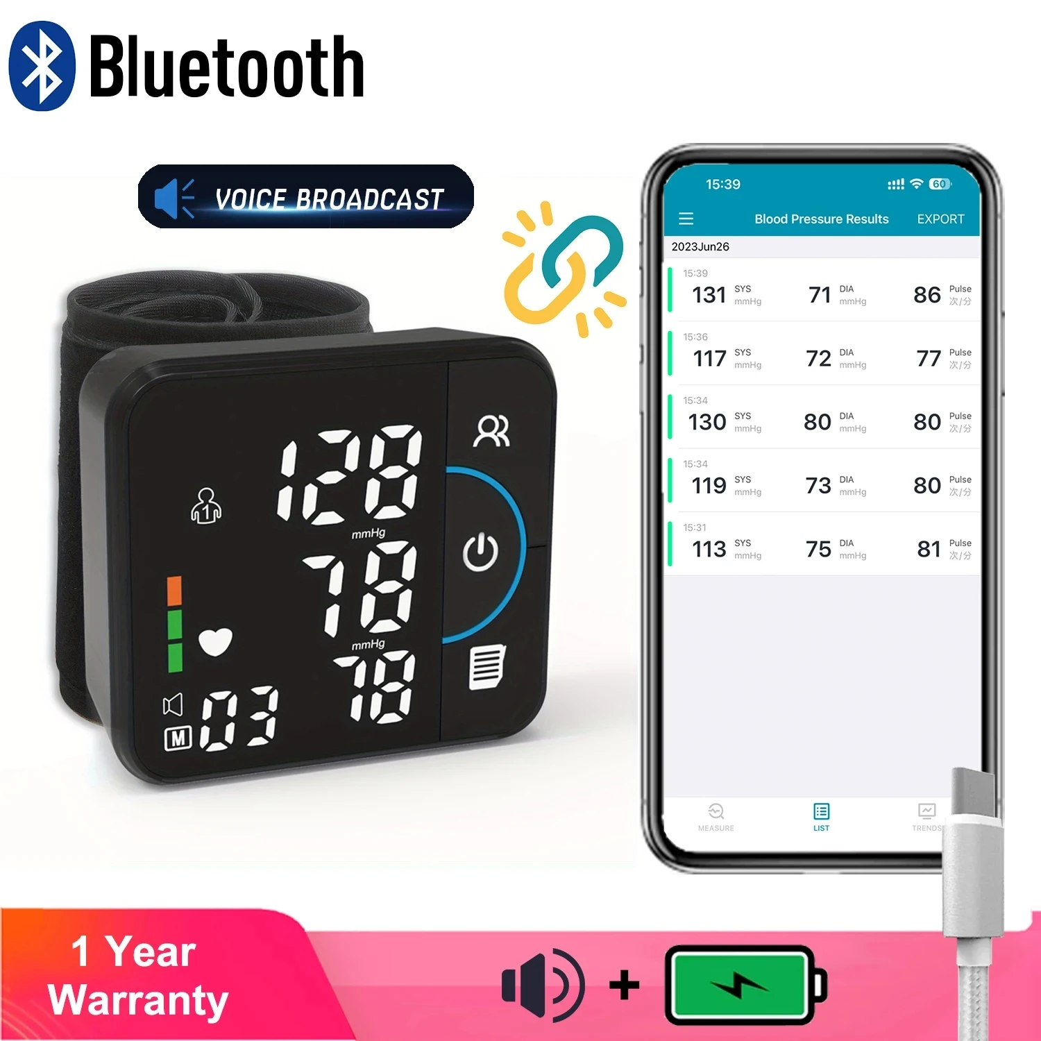 Bluetooth-oplaadbare bloeddrukmeter, west voice-bl... – Grandado