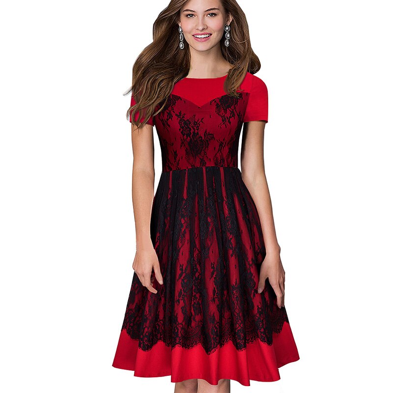 Nice-forever Black Lace Patchwork Dresses Celebrit... – Grandado