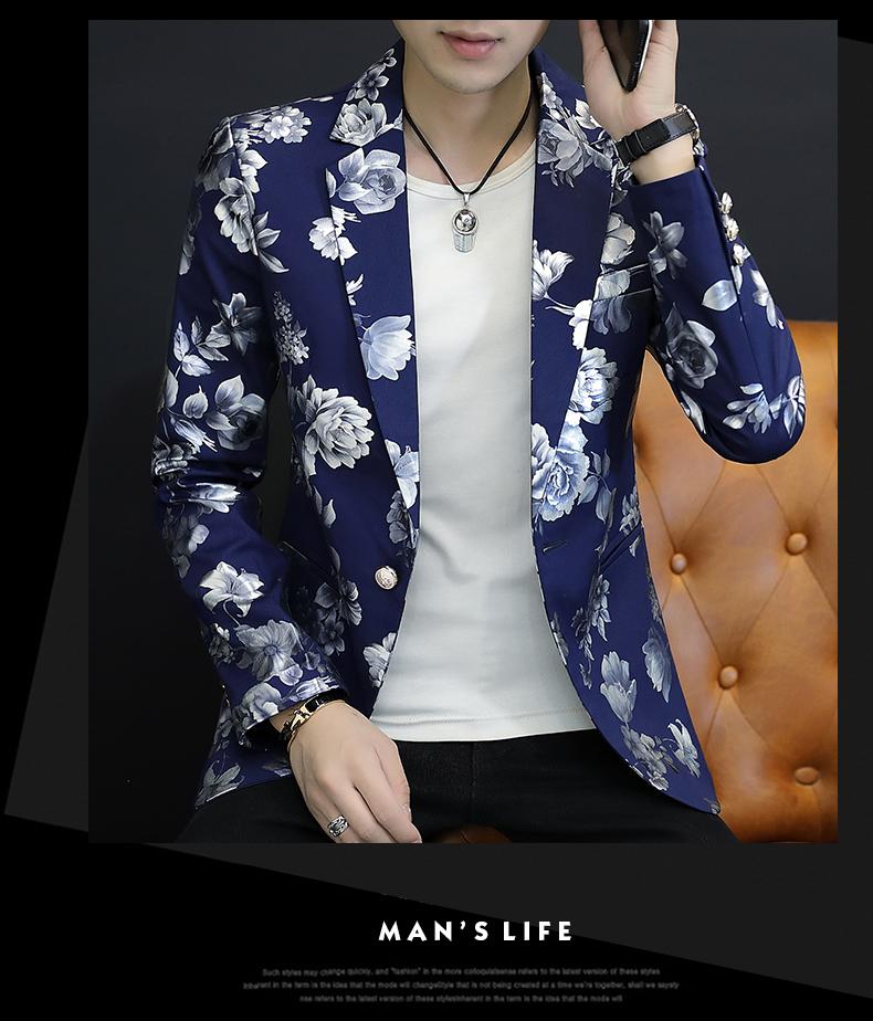 Casual Flower Print Mens Suits Tuxedos Male Jacket... – Grandado