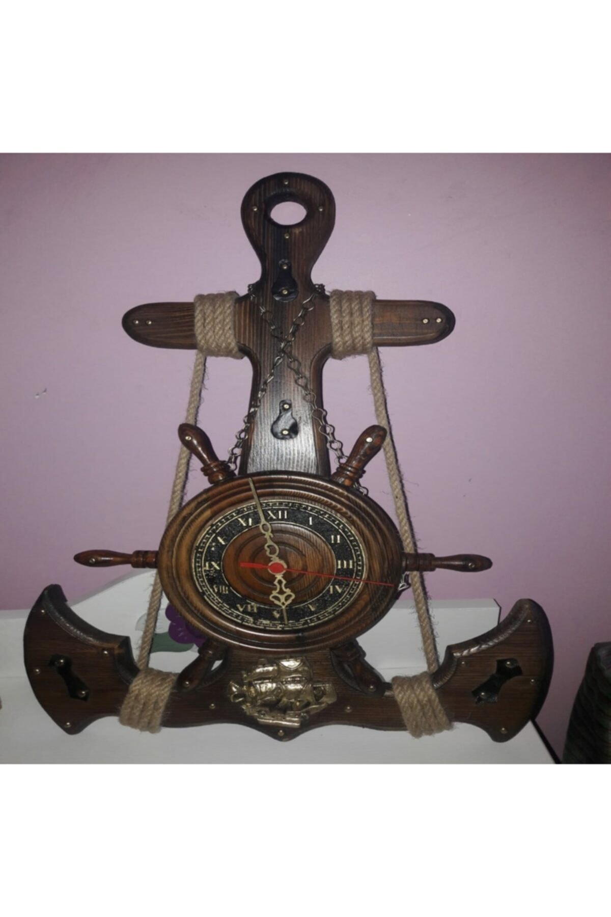 Wooden Wall Clock Hand Labor Pine wood Anchor Patt... – Grandado