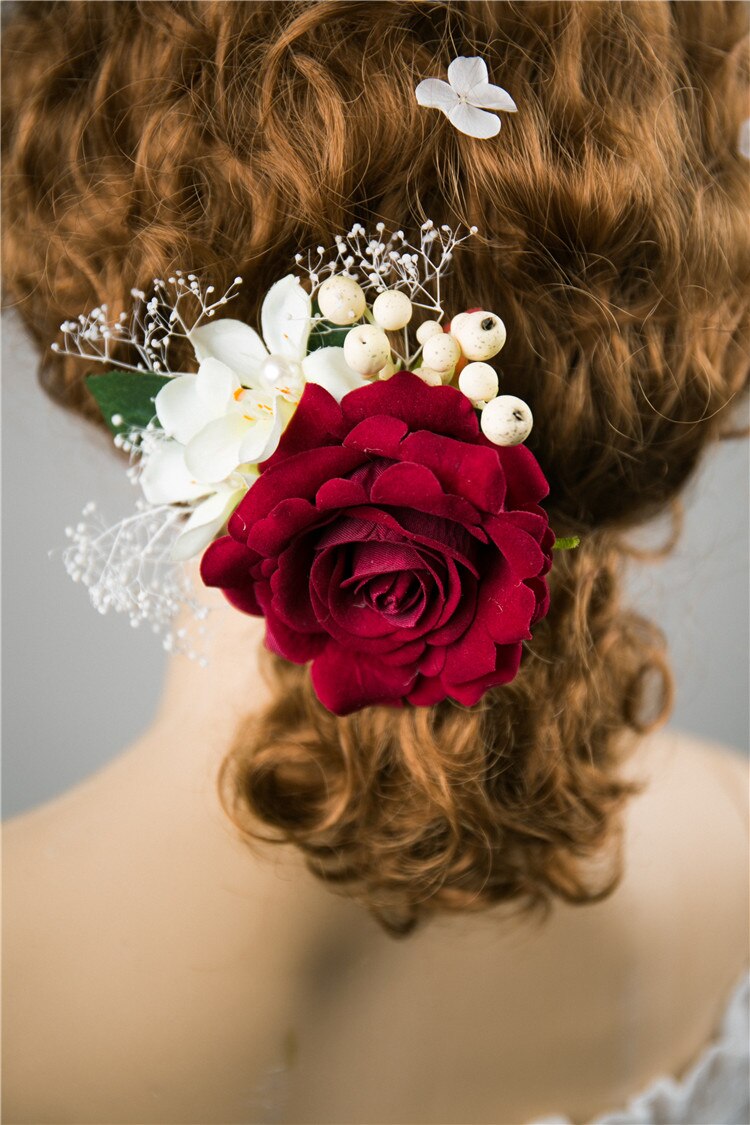 Rose Flower Bridal Berry Hairpin, Wedding hair acc... – Grandado