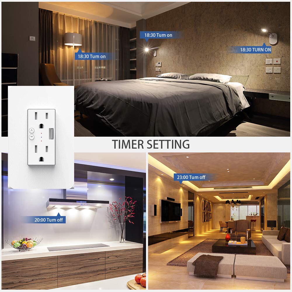 Smart WiFi Wall Outlets US 15A Electrical Socket P... – Grandado