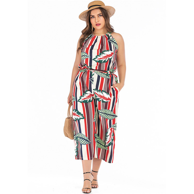 6xl Plus Size Jumpsuit Summer Women Halter Neck Sl... – Grandado