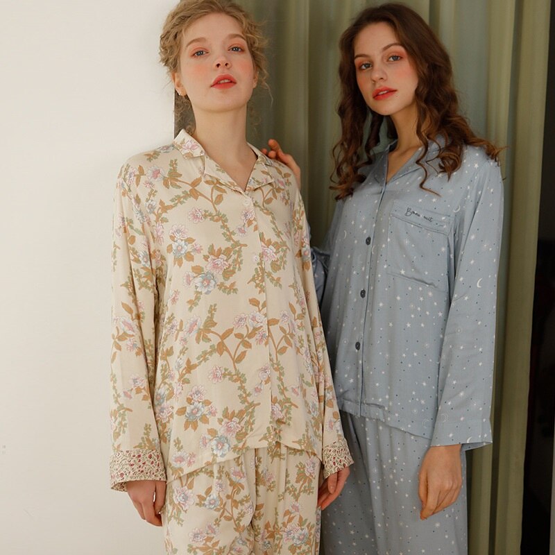 Spring Natural Cotton Pajamas Female Star and Moon... – Grandado