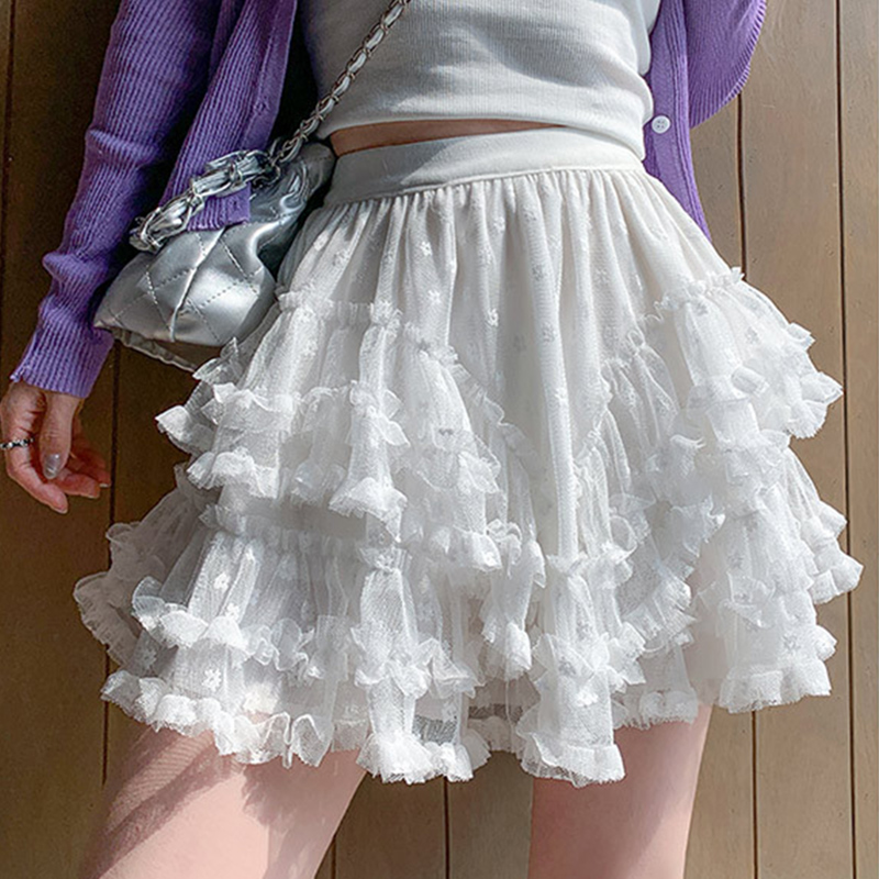 Sweet White Lace Cake Skirt Women High Waist Flowe... – Grandado
