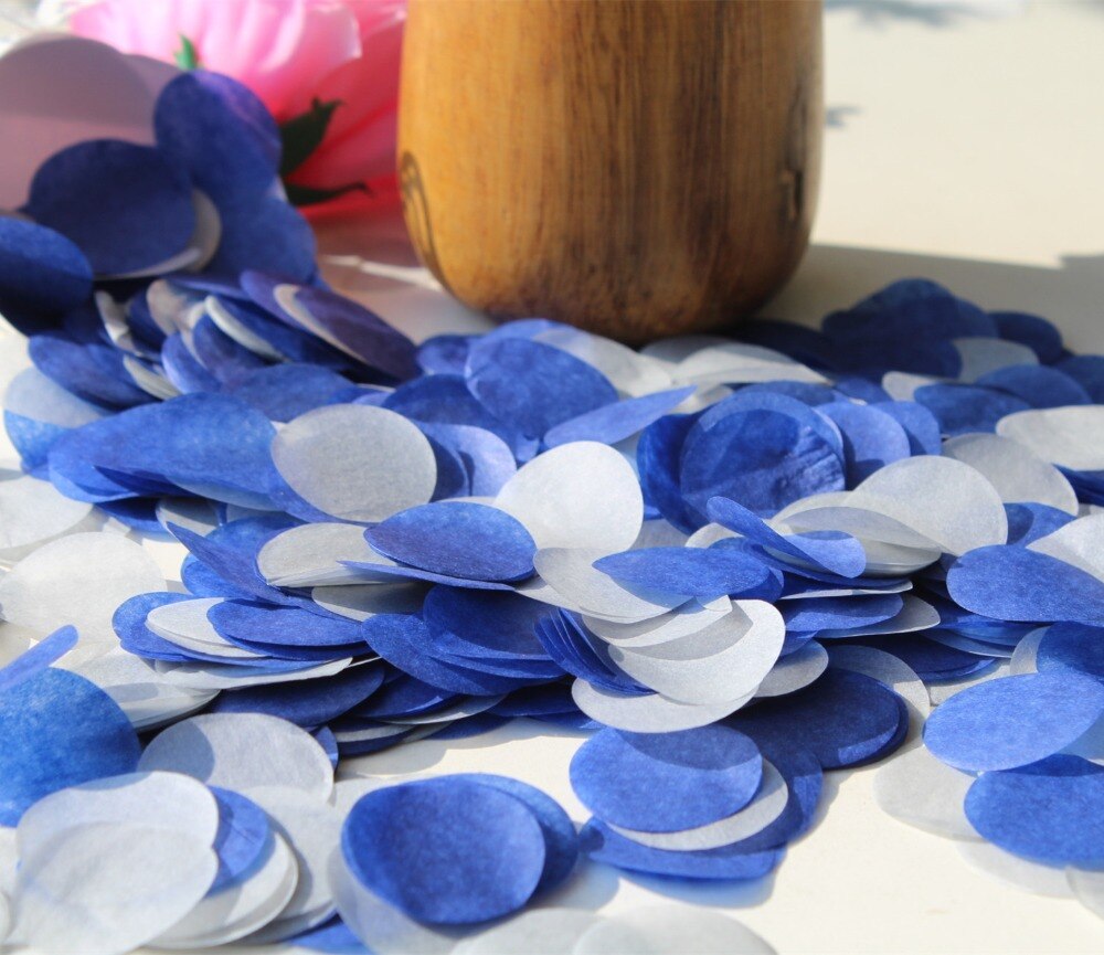 Navy blue grey silver wedding heart circle confett... – Grandado