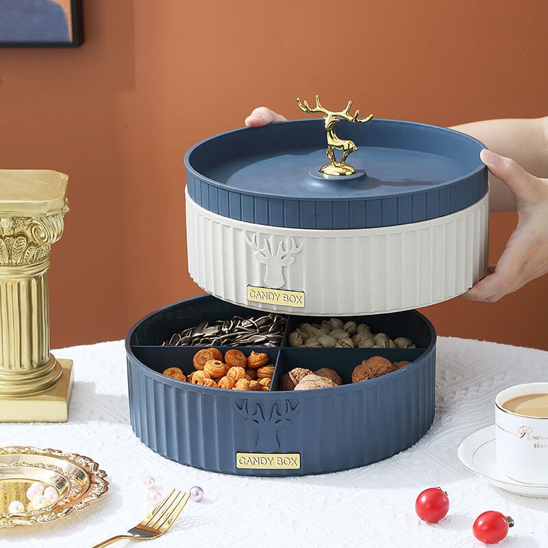 2 Tiers Candy and Nuts Container with Lid Round Pl... – Grandado