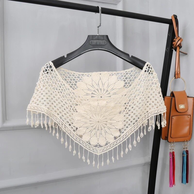 estilo ! Chal de encaje de ganchillo suave blanco ... – Grandado