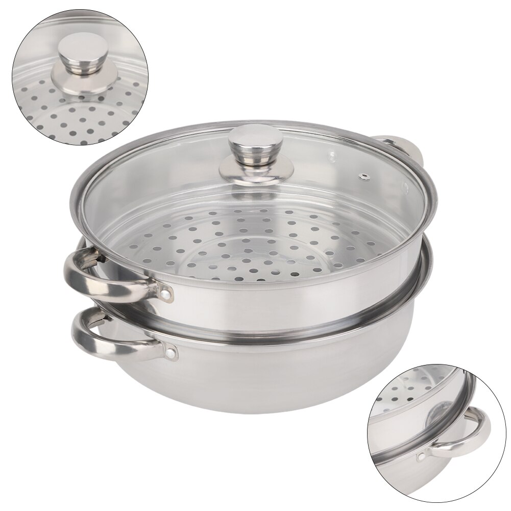 27cm 2-Layer Steamer Pot With Thicken Handle Stain... – Grandado