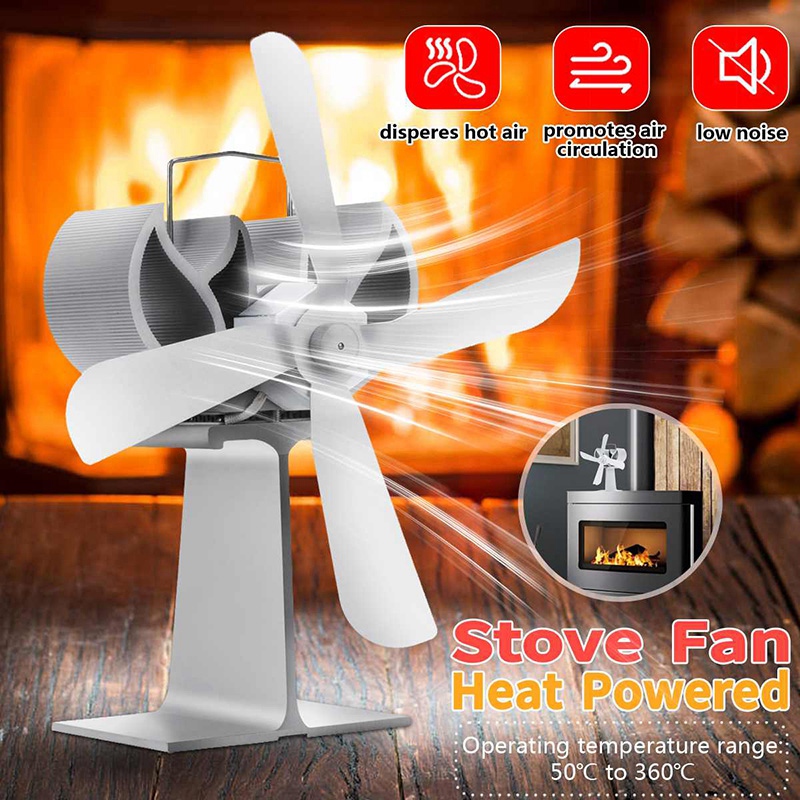 Stove Fan 4 Blade Fan Heat Powered Komin Wood Burn... – Grandado