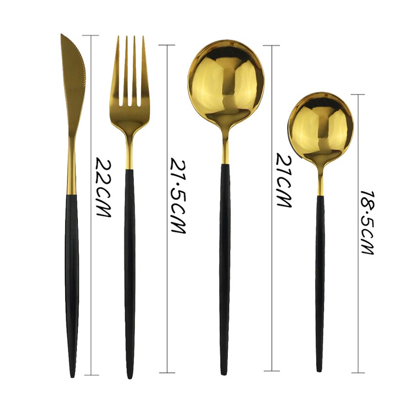 Jankng 4 pçs preto conjunto de louça colher sobrem... – Vicedeal