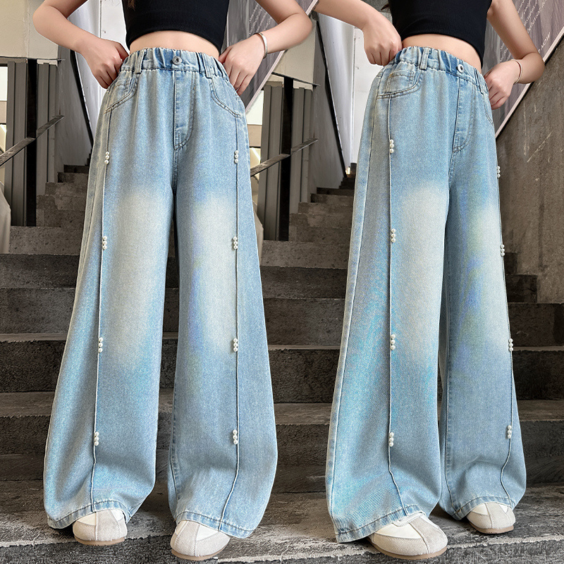 Girls' versatile order pearl wide-leg pants produc... – Grandado
