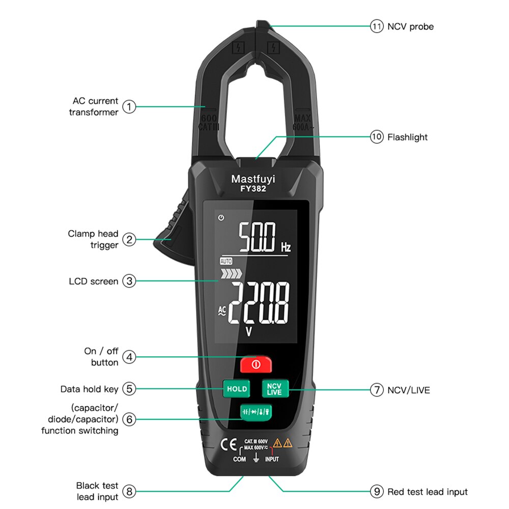 FY382 Smart Clamp Meter True RMS 9999 Counts Digit... – Vicedeal