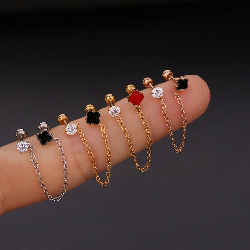 1Piece Double Piercing Chain Stud Earrings for Wom... – Grandado