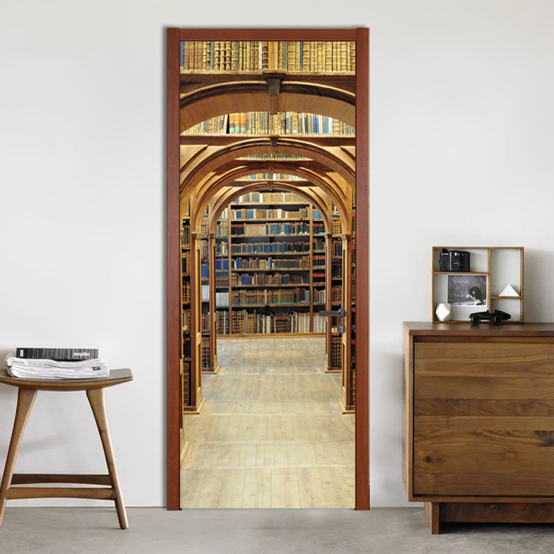 3D Door Sticker Modern Library Study Room Bookshel... – Vicedeal