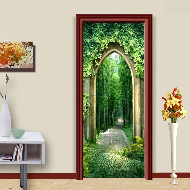 Green Forest Path Landscape Door Sticker 3D Living... – Grandado
