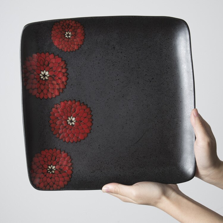 Japanese safflower black matte ceramic tableware h... – Vicedeal