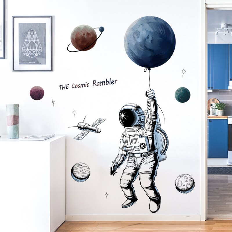 Space Planet Astronaut Wall Sticker for Kids Rooms... – Grandado