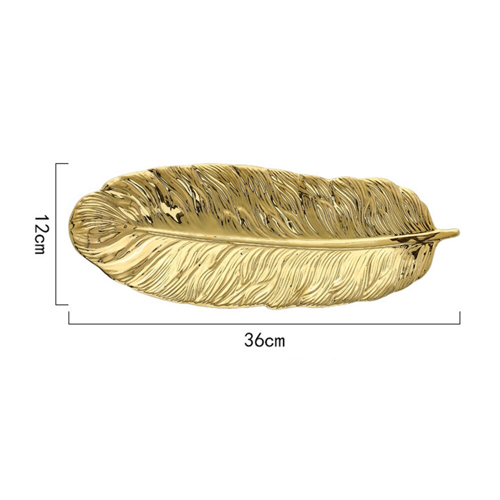 Gold-Plated Ceramic Tray Dark Green Feather Banana... – Grandado