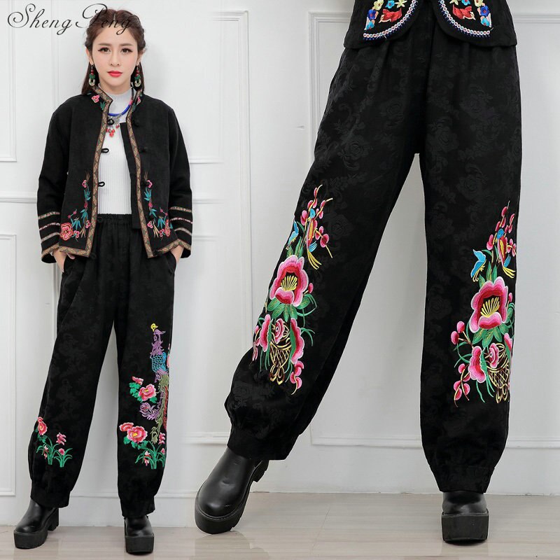 Women autumn spring ethnic black floral embroidery... – Vicedeal