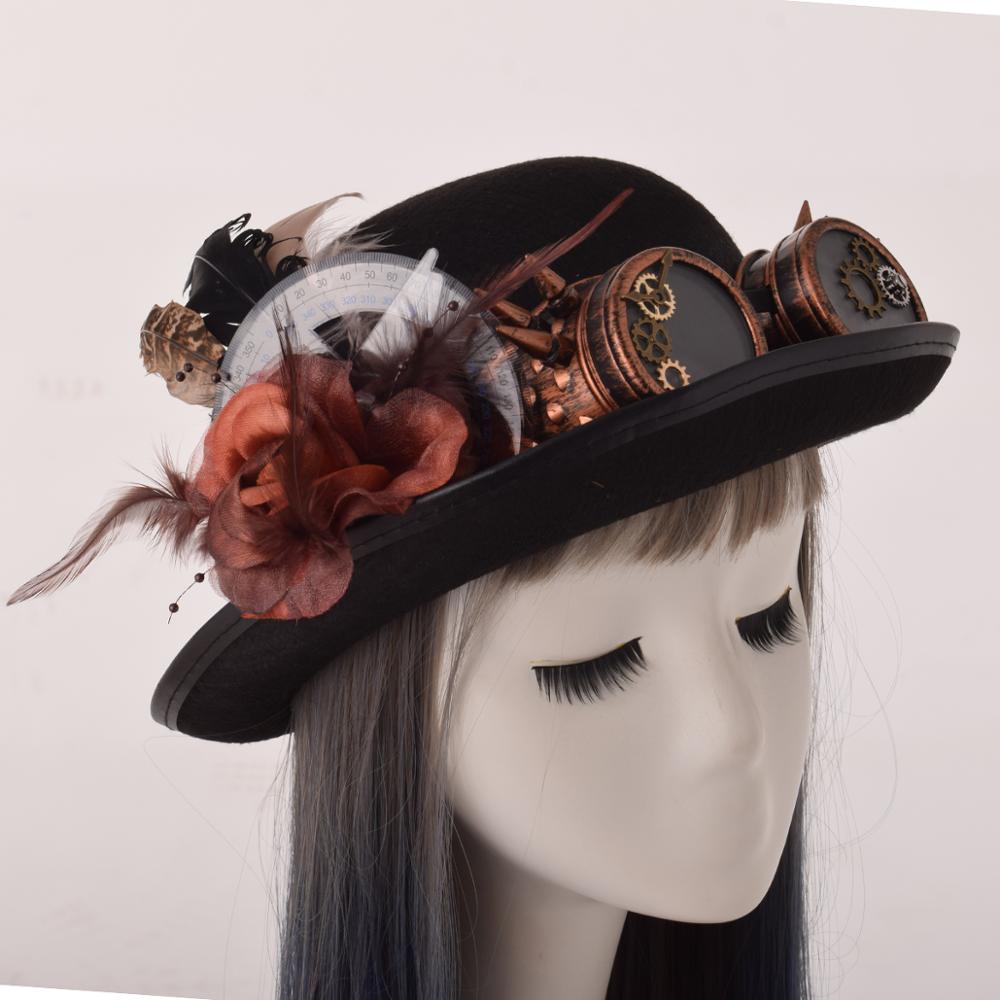 Black Steampunk Hat Gothic Fedora Women Party Bill... – Vicedeal