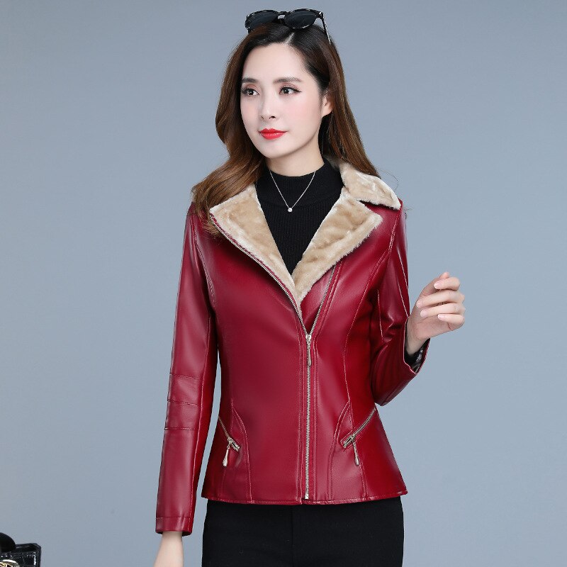 Short plus velvet leather jacket female winter Sli... – Grandado