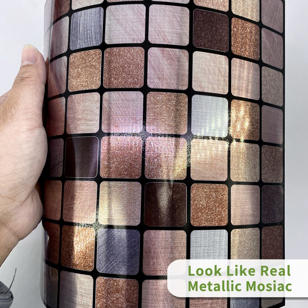 Funlife® Copper Metallic Mosaic Tile Sticker Self-... – Grandado