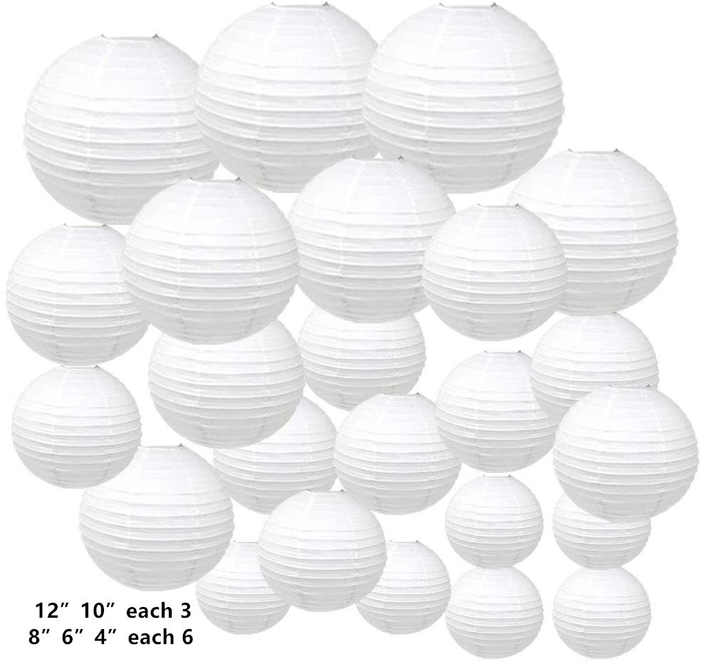 24 pcs 4"-12" White Paper Lanterns Chine... – Grandado