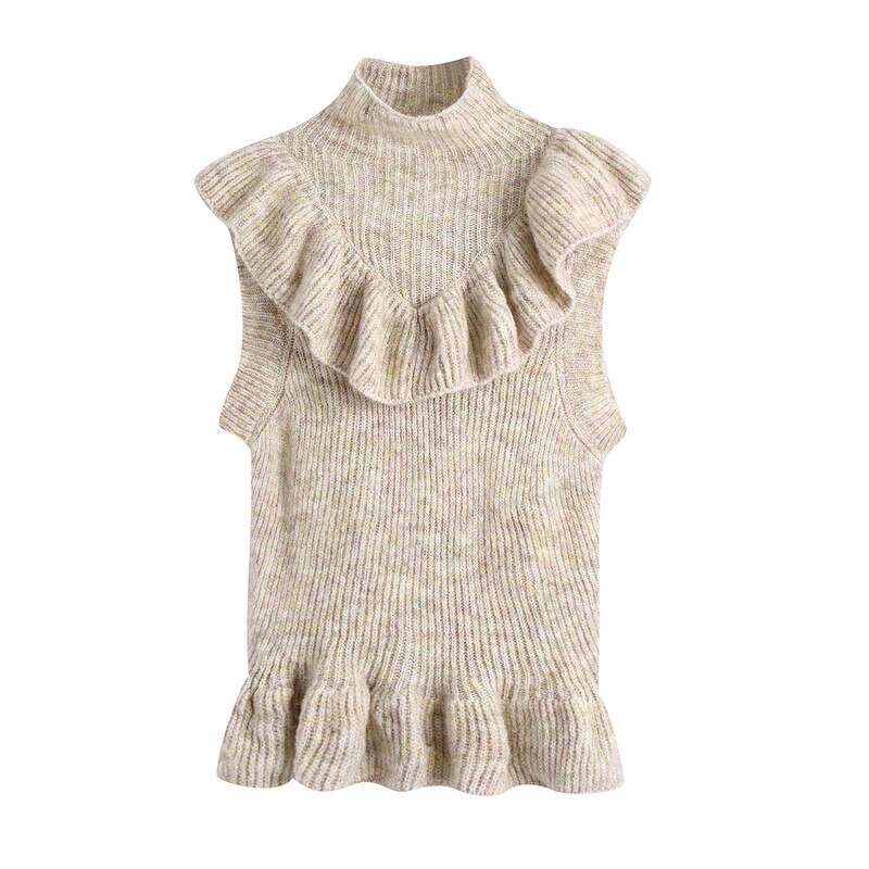 Snican turtleneck knitted ruffle sweater vest slee... – Grandado