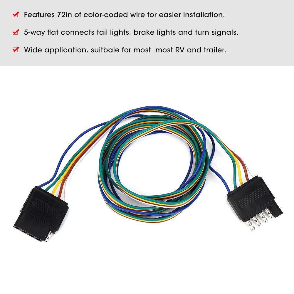 Trailer Connector 5-Pin Flat Connector Plug 72in C... – Vicedeal