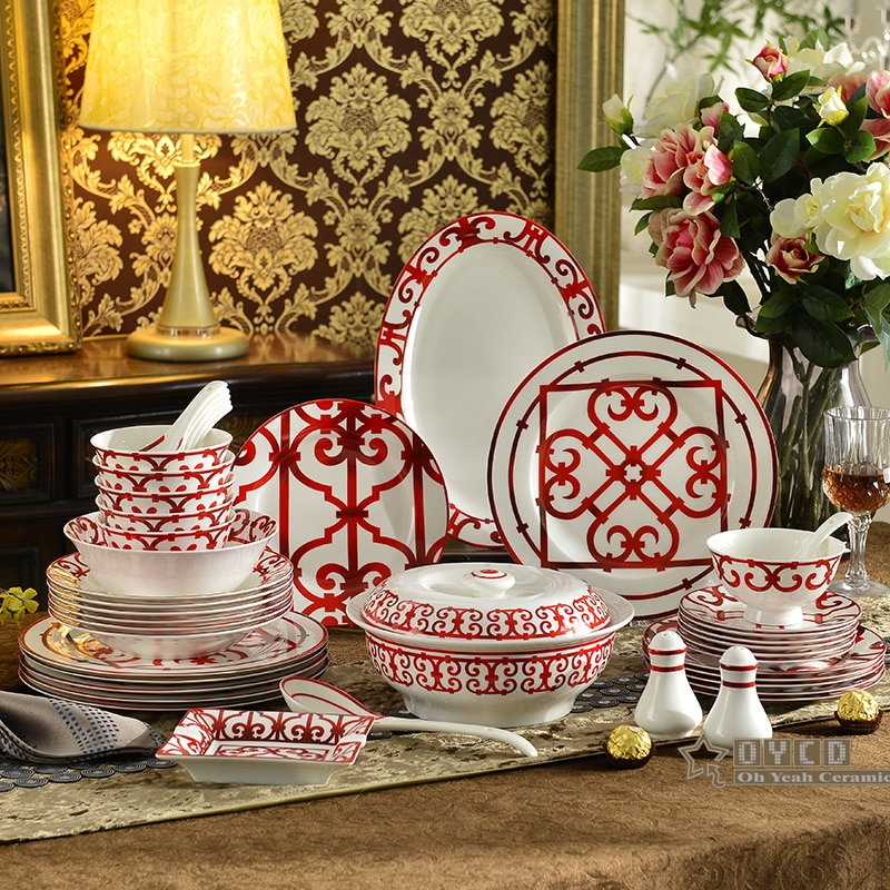 Porcelain Dinnerware Set Bone China Chinese Red Ch... – Grandado