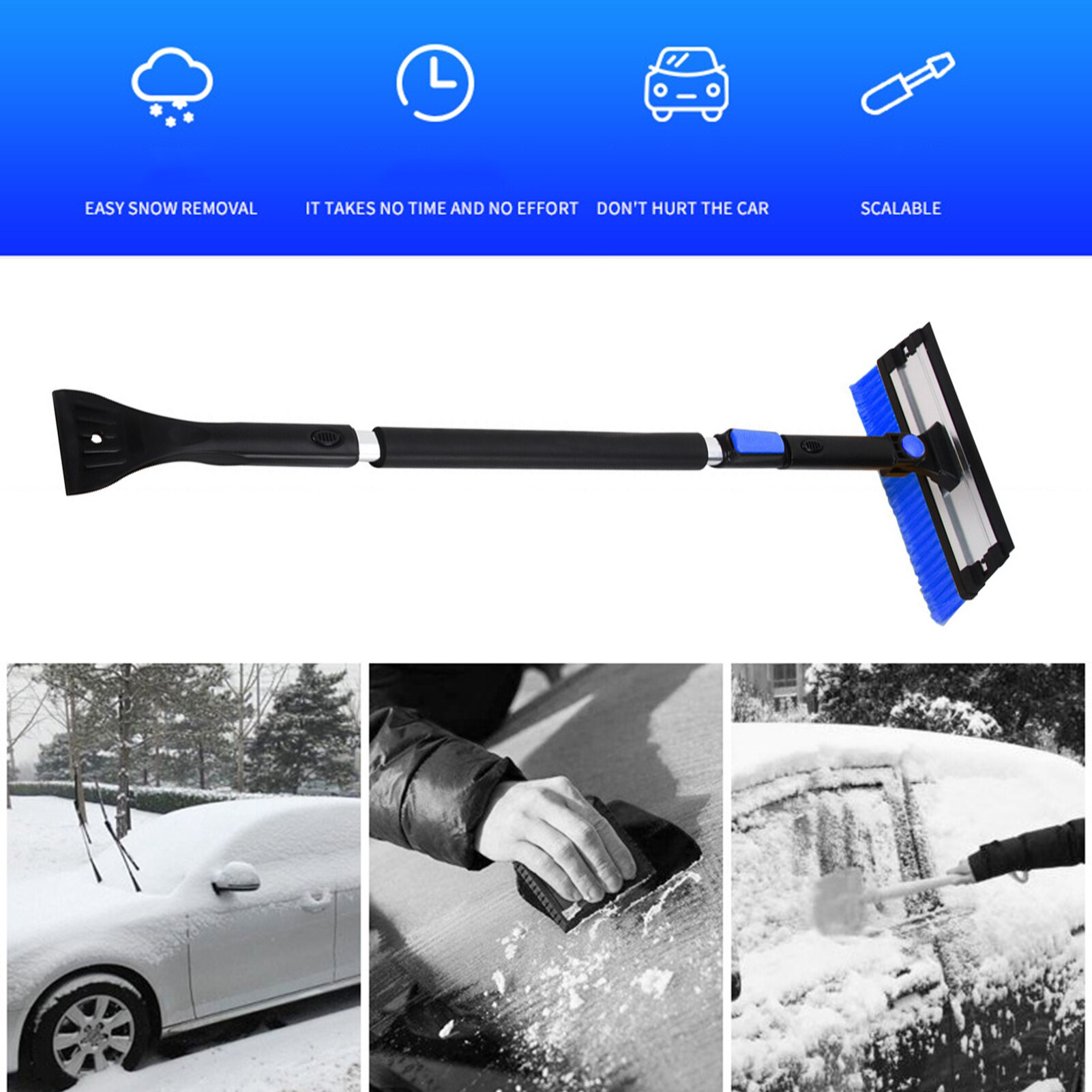 Telescopic Snow Shovel Ice Scraper 4-in-1 Snow Bru... – Grandado