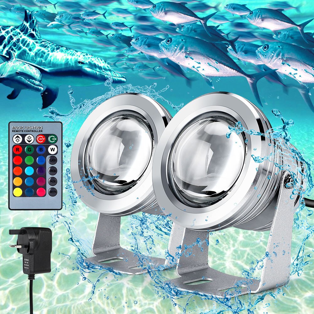 FBA 2 RGB Waterproof Underwater Spotlights 100-240... – Grandado