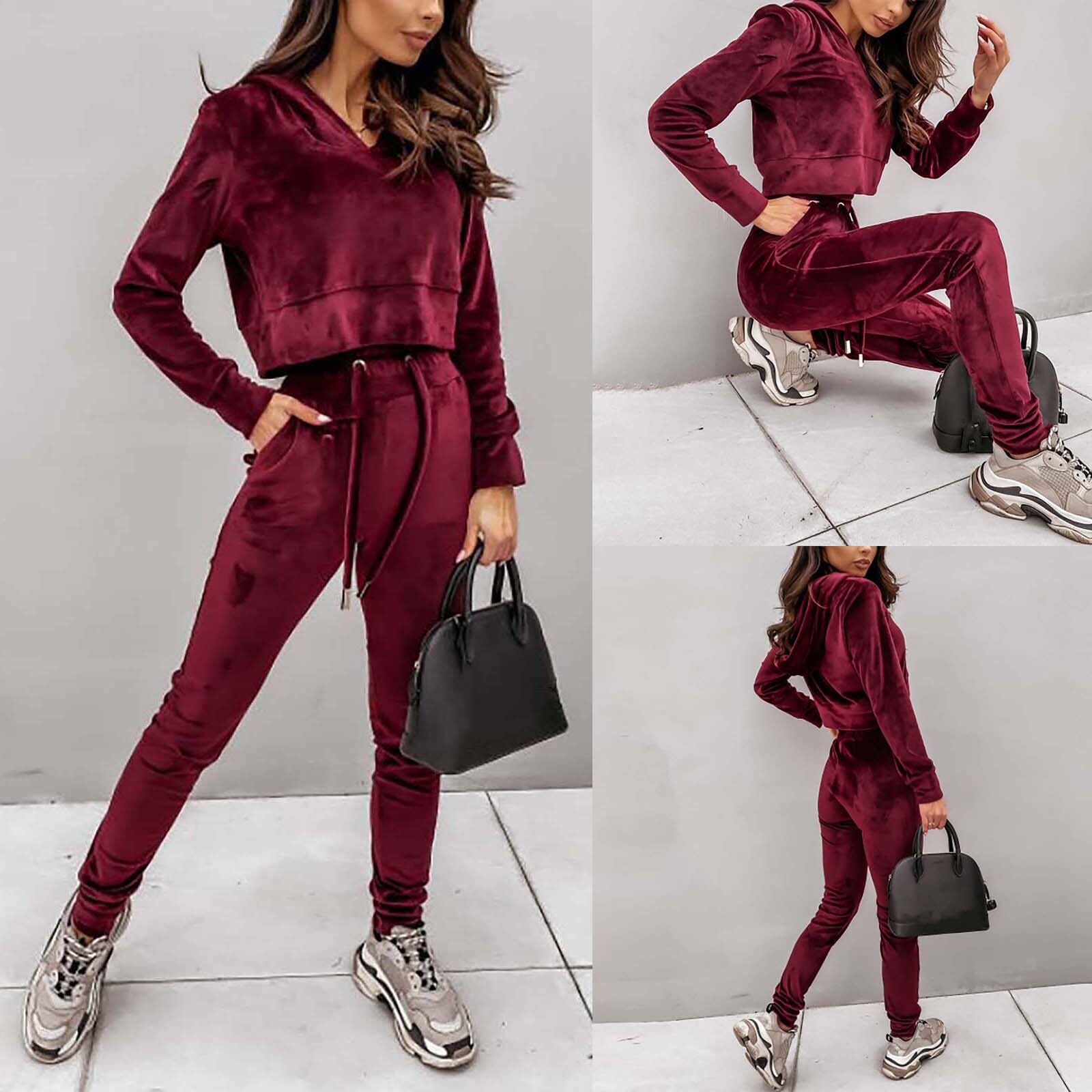 Vrouwen Winter Effen Kleur Suede Trainingspakken D... – Grandado