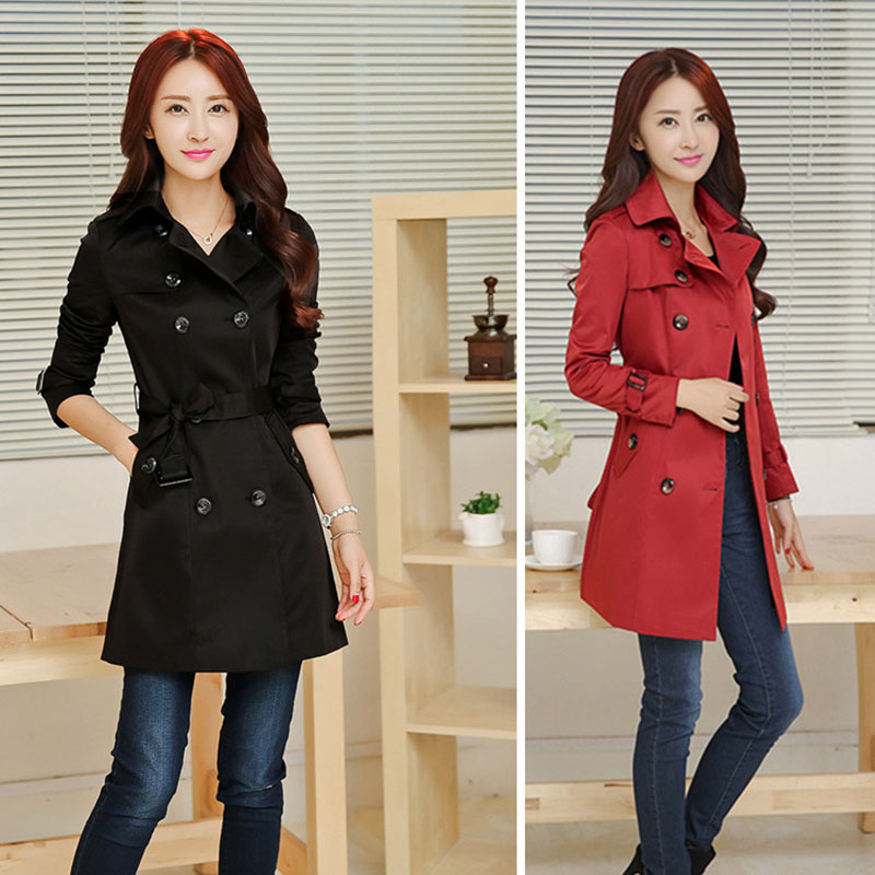 Double Breasted Windbreaker Female Mid-Long Coat W... – Grandado