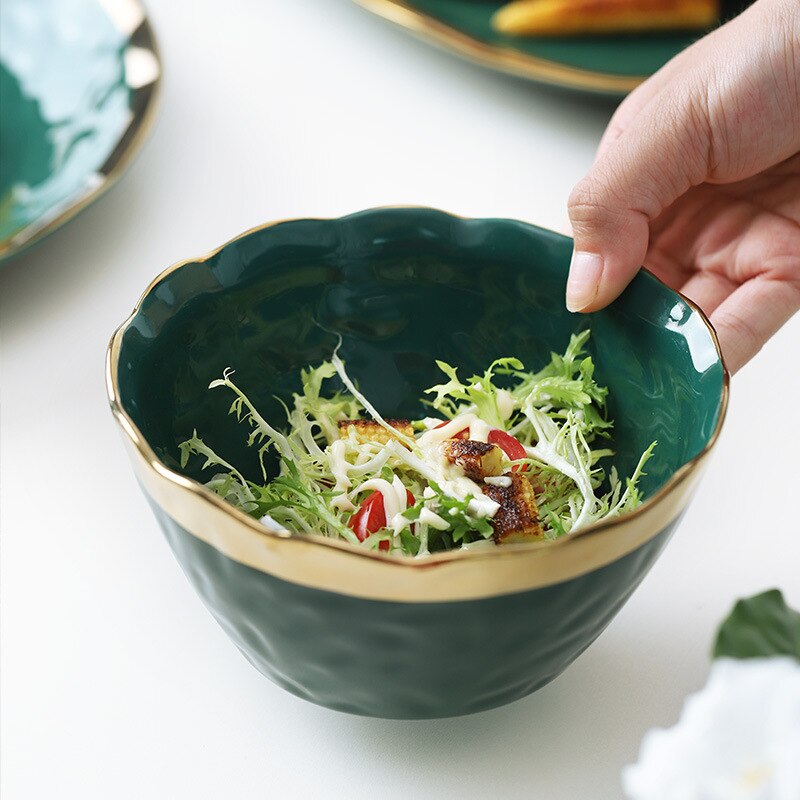 Green Ceramic Gold Inlay Plate Steak Food Plate No... – Vicedeal