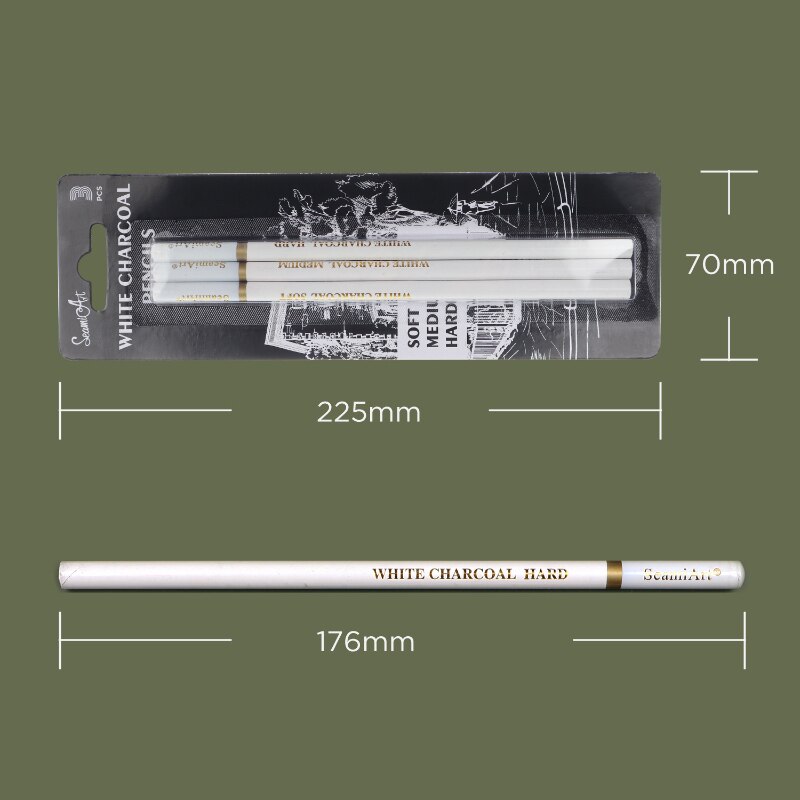 3 Sticks High-gloss Charcoal Sketch White Chalk Ca... – Grandado