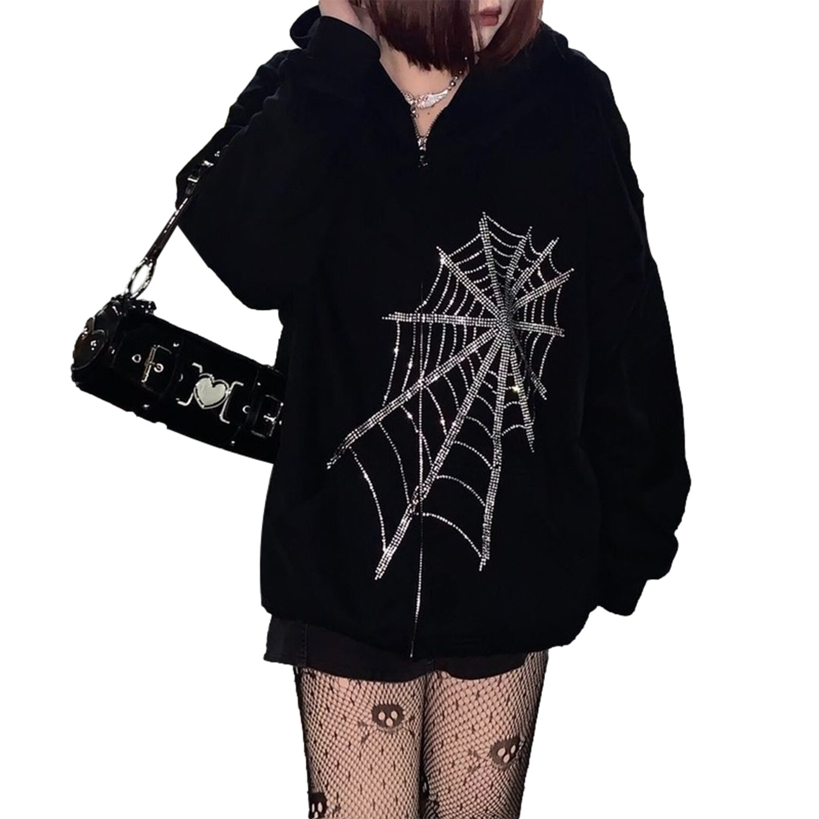 Women Hooded Sweater Adults Rhinestone Spider Web ... – Grandado