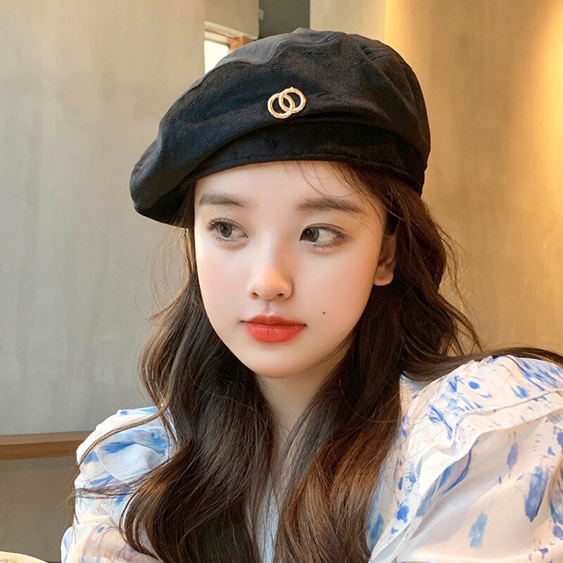 INS Black Velvet Beret For Women French Hats Vinta... – Vicedeal