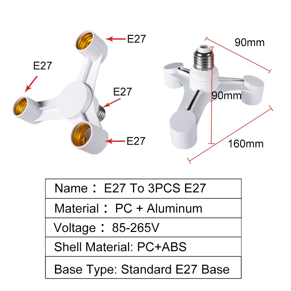 Bulbs Socket 3In1 E27 to E27 extended LED Lamp Bul... – Vicedeal