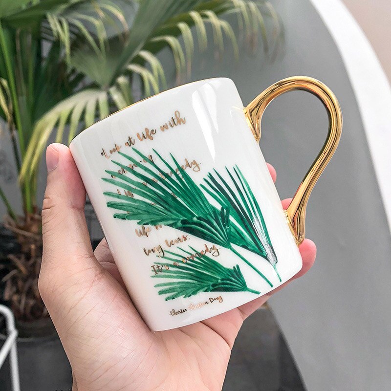 Golden handle ceramic Mug, Personality Tropical pl... – Grandado