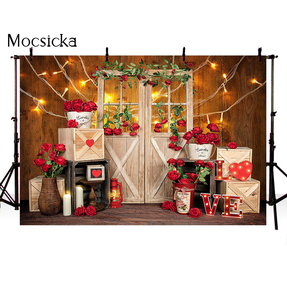 Valentine's Day Roses Light Photo Backdrop Rose Wo... – Vicedeal
