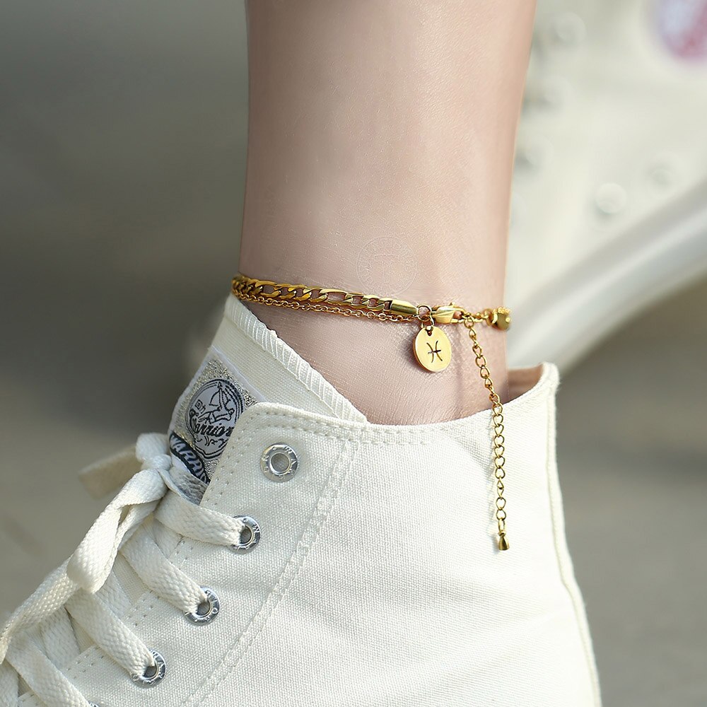 12 Constellation Zodiac Signs Charm Anklet Gold Co... – Vicedeal